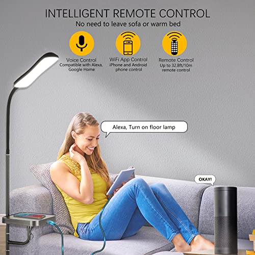 DEKITA LED Floor Lamp with Wireless Charger, 12W Reading Lamps Floor Standing ,3000-6500K Led Floor Reading lamp, Led Floor Lamps for Living Room with Remote Alexa Google Assistant