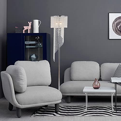 Hsyile Lighting KU300160 Modern Style Floor Lamp Chrome Finish and Plentiful Crystals,3 Lights