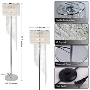 Hsyile Lighting KU300160 Modern Style Floor Lamp Chrome Finish and Plentiful Crystals,3 Lights