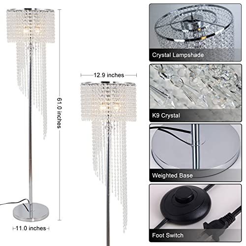 Hsyile Lighting KU300160 Modern Style Floor Lamp Chrome Finish and Plentiful Crystals,3 Lights