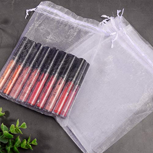 YunKo 50pcs Organza Bags 6x9 Inches Drawstring Gift Bags Mesh Gift Bags White Sheer Organza Wedding Favor Bags