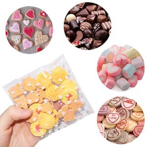 HADDIY Valentine Small Cellophane Candy Bags,200 Pcs Heart Self Adhesive Clear Cookie Treat Bags for Kids Valentines Day Party Favor and Sweet Packing-Pink