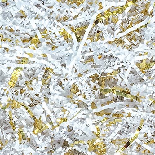 Krafty Klassics 1/2 lb (8oz) White/Gold Metallic Mix Crinkle Cut Crimped Paper Shred