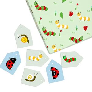 CENTRAL 23 Cute Wrapping Paper - 6 Sheets of Gift Wrap - Blue and Green Birthday Wrapping Sheet - Colorful Bugs - Flowers and Leaves - Kids - Boys and Girls - Comes With Fun Stickers - Recyclable