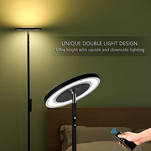 ACODO Floor lamp,LED Modern Double Side Lighting Reading Lamps ,Adjustable Height 4 Color Temperatures Standing Working Tall Lamp with Remote & Touch Control for Living Room,Bedroom, Office (Black)