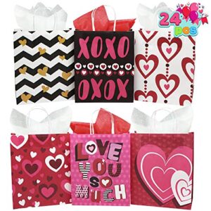 JOYIN 24 Pcs Valentine's Day Paper Gift Bags with Handle, Paper Wrapping Kraft Bags for Funny Gift Giving Novelty Gift Exchange Gift Wrapping Valentines Gift Bags Party Favors