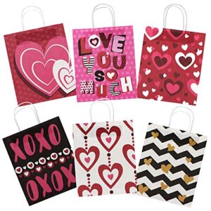 JOYIN 24 Pcs Valentine's Day Paper Gift Bags with Handle, Paper Wrapping Kraft Bags for Funny Gift Giving Novelty Gift Exchange Gift Wrapping Valentines Gift Bags Party Favors