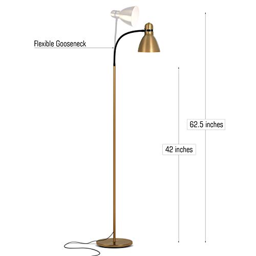 Brightech Avery Floor Lamp, Dimmable Standing Lamp with Sturdy Base for Bedroom Reading, Modern LED Lamp for Living Rooms, Tall Tree Lamp for Offices, Great Living Room Decor - Brass