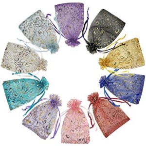 Jexila 100PCS Rainbow Organza Bags 4x6 inch for Jewelry Drawstring Mesh Gift Bags for Wedding Party Favor Pouches Christmas Bags (Eyelash Rainbow)