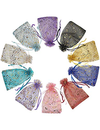 Jexila 100PCS Rainbow Organza Bags 4x6 inch for Jewelry Drawstring Mesh Gift Bags for Wedding Party Favor Pouches Christmas Bags (Eyelash Rainbow)