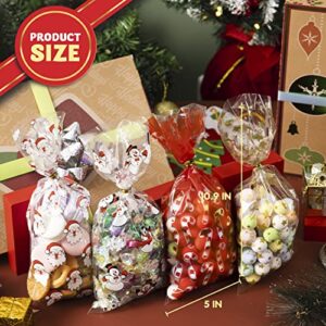 JOYIN 144 PCS Christmas Cellophane Bags with Ribbon Candy Cookie Bags for Holiday Treats, Christmas Party Favors Supplies, Christmas Clear Cello Gift Bags, Xmas Goodie Bags