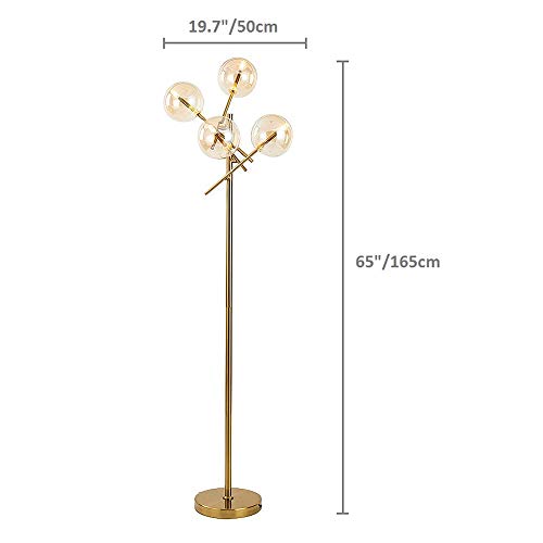 Dellemade TD00145 Sputnik Chandelier Floor Lamp for Bedroom,4-Lights Glass Shade Floor Lamps for Living Room,Brass/Gold