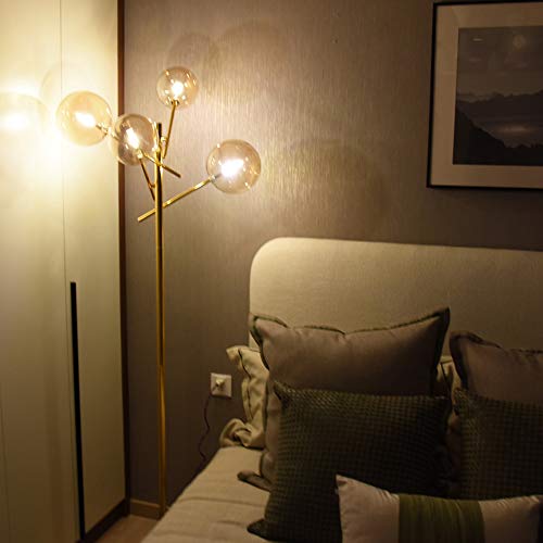 Dellemade TD00145 Sputnik Chandelier Floor Lamp for Bedroom,4-Lights Glass Shade Floor Lamps for Living Room,Brass/Gold