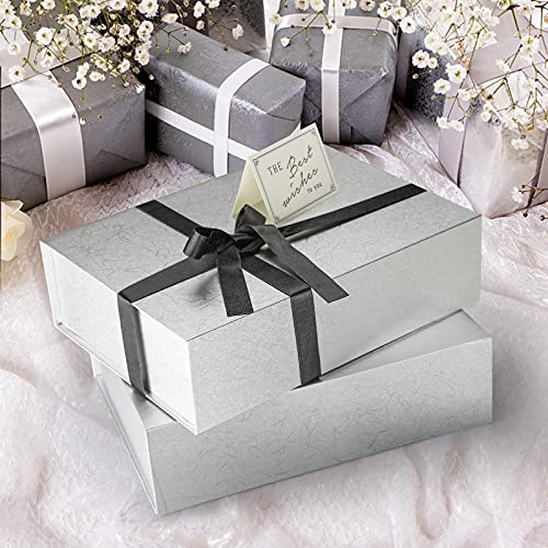 Large Gift Box with Lid, Collapsible Magnetic Closure Gift Box for Present, Birthday, Christmas; Bridesmaid Groomsman Luxury Gift Box Contains LED String Lights, Ribbon, Shredded Paper Filler, Card