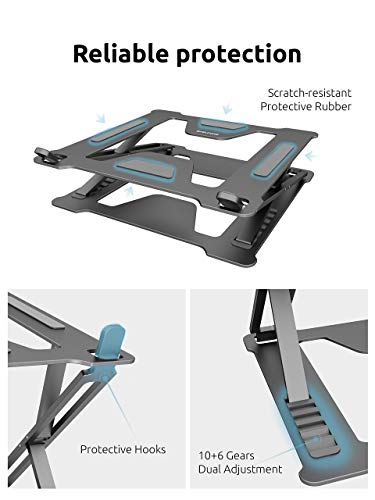 2023 Laptop Stand – Lightweight & Durable Metal Design - Aluminum Foldable Portable Computer Stand - Ergonomic Laptop Holder - Multi-Angle Notebook Riser – for All Laptops 11-17” (Space Grey)