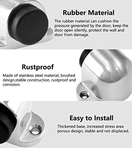 PHITUODA 1.3 Inch / 33mm Heavy Duty Floor Door Stopper, Floor Mount Door Stop with Silent Rubber Bumper, Stainless Steel Brushed Finish - Pack of 1