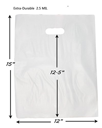 100 Extra Durable 2.5mil 12x15 Clear Merchandise bags Die Cut Handle-Semi-Glossy finish-Anti-Stretch. For Retail store plastic bags, Party favors, Handouts and more by Best Choice (Clear)