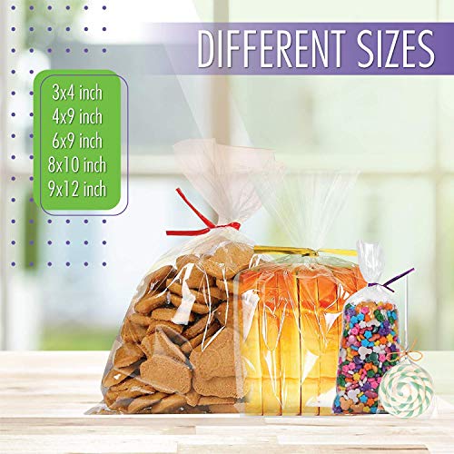 200 pack Clear Plastic Cellophane Bags 4x6 Goodie Bags Cookie bags | Candy Bags | Treat Bags with Ties | Clear Gift Bags with 4” Twist Ties!