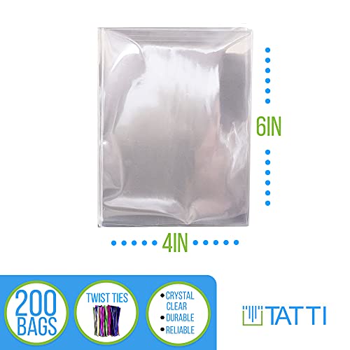 200 pack Clear Plastic Cellophane Bags 4x6 Goodie Bags Cookie bags | Candy Bags | Treat Bags with Ties | Clear Gift Bags with 4” Twist Ties!