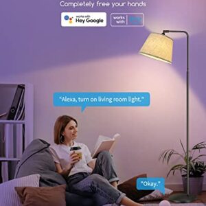 RGBWW Arc Floor Lamp for Living Room, Compatible with Alexa, Google Home, 2700K-6500K Dimmable Smart LED Lamp with Remote & WiFi APP Control, 67" Tall Modern Standing Lamp for Bedroom, Office (Black)