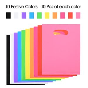 Umikk Goodie Bags Plastic Party Favor Bags 100 Pcs, 6"x8" Party Bags for Kids Birthday, Rainbow Small Goody Gift Bag Bulk with Handle for Easter, Christmas, Valentine's, Craft Show, Wedding,10 Color