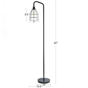 VONLUCE Industrial Floor Lamp Black, Rustic Cage Reading Floor Lamp with Heavy Metal Based Mid-Century, 62" Farmhouse Style Modern Standing Light for Bedroom, Living Room, Office