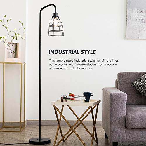 VONLUCE Industrial Floor Lamp Black, Rustic Cage Reading Floor Lamp with Heavy Metal Based Mid-Century, 62" Farmhouse Style Modern Standing Light for Bedroom, Living Room, Office