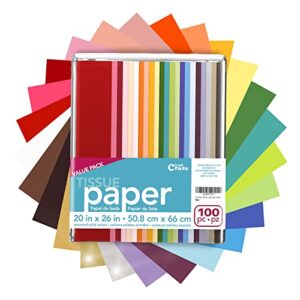 craft craze 100 sheets (20″ x 26″) 25 assorted colors premium quality tissue paper for gift wrapping, arts & crafts, packing and decorations (1-pack)