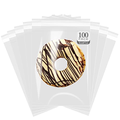 Cellophane Treat Bags, 5'' x 7'' Self Sealing Cellophane Bags, Resealable Clear Valentine Candy Bags for Gifts, Bakery, Pastry, Chocolate Wrapping & Packaging, Pretzels Individual Bags or Photo Sleeves