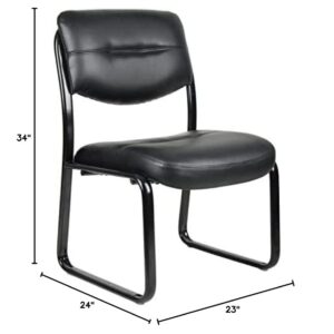 Boss Office Products Leather Sled Base Side Chair in Black