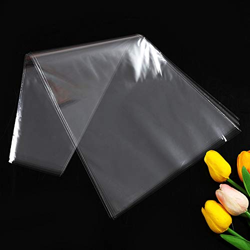 200 Pieces Transparent Flower Bouquet Bag Plastic Bags Flower Bouquet Sleeve Clear Cellophane Bags Rose Packaging Bags Height 17.7" Upper Width 9" Bottom Width 3.15"