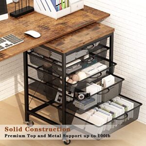 AWQM Rolling File Storage Cabinet,5 Drawers Cart Organizer with Lockable Wheels,Mobile Office Printer Stand,Home Office Utility Cart,Rustic Brown & Black Mesh