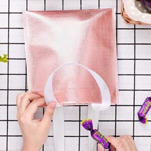 Whaline 24 Pieces 8''x8'' Non-Woven Small Party Bags, Gift Bags, Reusable Candy Goodie Bags, DIY Craft Bags, Glossy Tote Bags for Birthday, Holiday, Event (Rose Gold)