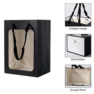 Dasofine 12pcs Gift Bag with Window, Sturdy Paper Tote with Transparent Window, 7.1”×5.1”×9.8” Paper Gift Bags with Handles , Flower Bouquet Bags