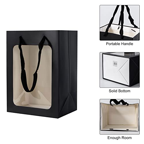 Dasofine 12pcs Gift Bag with Window, Sturdy Paper Tote with Transparent Window, 7.1”×5.1”×9.8” Paper Gift Bags with Handles , Flower Bouquet Bags