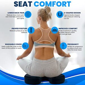 J Anchor Seat Cushion, Cool Gel Memory Foam with Carry Bag, Ergonomic, Office Chair, Car, Airplane, Wheelchair, Orthopedic Pillow for Tailbone, Lower Back, Coccyx, Sciatica, Lumbar Pain Relief