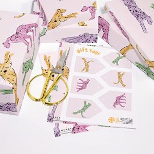 CENTRAL 23 Animal Print Wrapping Paper - Watercolor Cheetah - 6 Sheets Pink Gift Wrap - Safari Jungle - Birthday Wrapping Paper For Women - Comes With Stickers