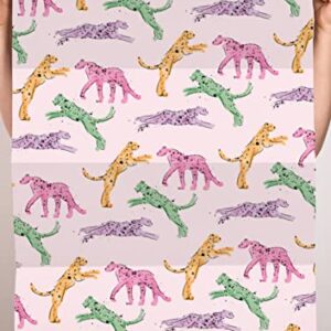 CENTRAL 23 Animal Print Wrapping Paper - Watercolor Cheetah - 6 Sheets Pink Gift Wrap - Safari Jungle - Birthday Wrapping Paper For Women - Comes With Stickers