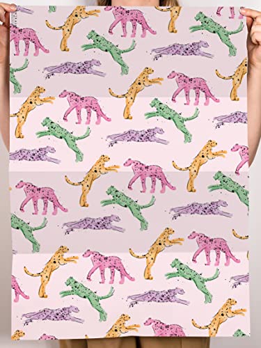 CENTRAL 23 Animal Print Wrapping Paper - Watercolor Cheetah - 6 Sheets Pink Gift Wrap - Safari Jungle - Birthday Wrapping Paper For Women - Comes With Stickers