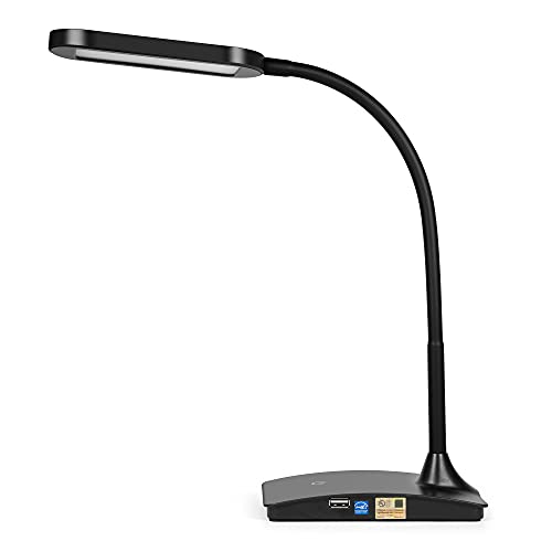 TW Black Desk Lamps for Home Office - Super Bright Small Desk Lamp with USB Charging Port, a Perfect LED Desk Light as Study Lamp, Bedside Reading Lights