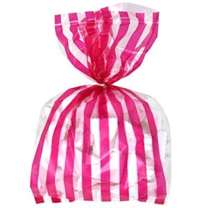 Gift Boutique 100 Valentine's Day Pink Cellophane Bags with Twist Ties for Birthday Wedding Anniversary Baby Shower Girl Favor Goody Treat Bags in Polka Dot, Stripes and Chevron Design