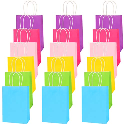 LOVESTOWN Colorful Gift Bags, 18 PCS Colored Paper Bags Rainbow Party Favor Bags Kraft Candy Bags with Handle for Birthday Wedding and Party Celebrations