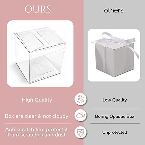 75 pcs 2x2x2 Inch Clear PET Macaron Boxes, Wedding Plastic Boxes, Treat Candy Boxes, Small Clear Boxes for Gifts, Clear Party favor Boxes, Clear Cupcake Boxes with Free Gold Wrapping Ribbon