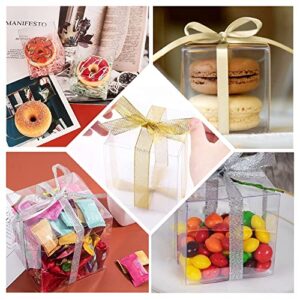 75 pcs 2x2x2 Inch Clear PET Macaron Boxes, Wedding Plastic Boxes, Treat Candy Boxes, Small Clear Boxes for Gifts, Clear Party favor Boxes, Clear Cupcake Boxes with Free Gold Wrapping Ribbon