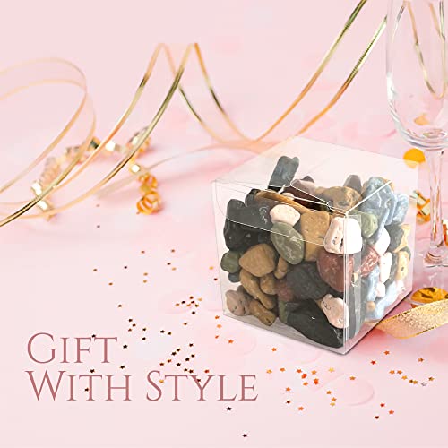 75 pcs 2x2x2 Inch Clear PET Macaron Boxes, Wedding Plastic Boxes, Treat Candy Boxes, Small Clear Boxes for Gifts, Clear Party favor Boxes, Clear Cupcake Boxes with Free Gold Wrapping Ribbon