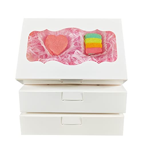 Aumodizzy 15pcs 7x4.5x1.5 Inch Cookie Boxes White Bakery Boxes with Window Treat Boxes Gift Boxes for Chocolate Covered Strawberries, Macarons, Desserts, Candies, Baby Shower and Wedding (7 Inch)