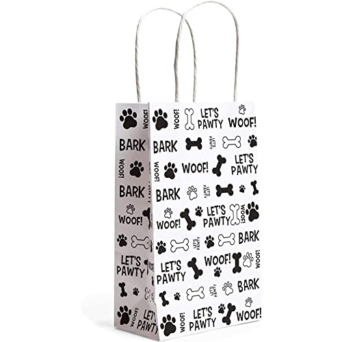 BLUE PANDA Dog Gift Bags with Handles, Lets Pawty, Woof, Bark (13.2 In, 24 Pack)