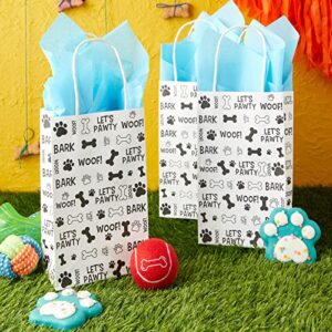 BLUE PANDA Dog Gift Bags with Handles, Lets Pawty, Woof, Bark (13.2 In, 24 Pack)