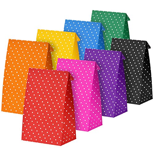 BBTO 24 Pieces Dot Paper Bags Party Gift Grocery Bag Lunch Flat Bottom Craft Paper Bags, Multicolor