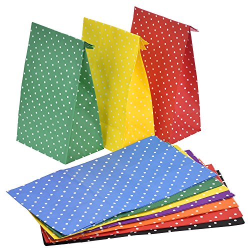 BBTO 24 Pieces Dot Paper Bags Party Gift Grocery Bag Lunch Flat Bottom Craft Paper Bags, Multicolor